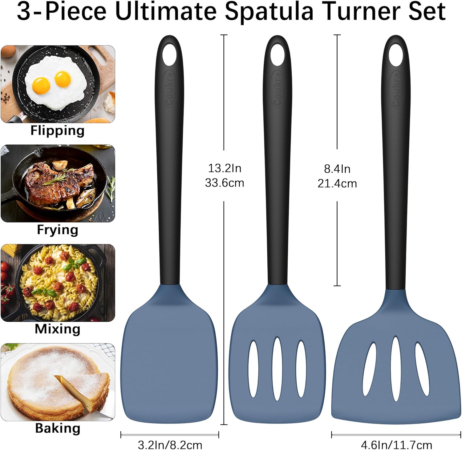 YUYAN-3 Pack Silicone Spatula Set, High Heat Resistant, BPA-Free, Fish ...