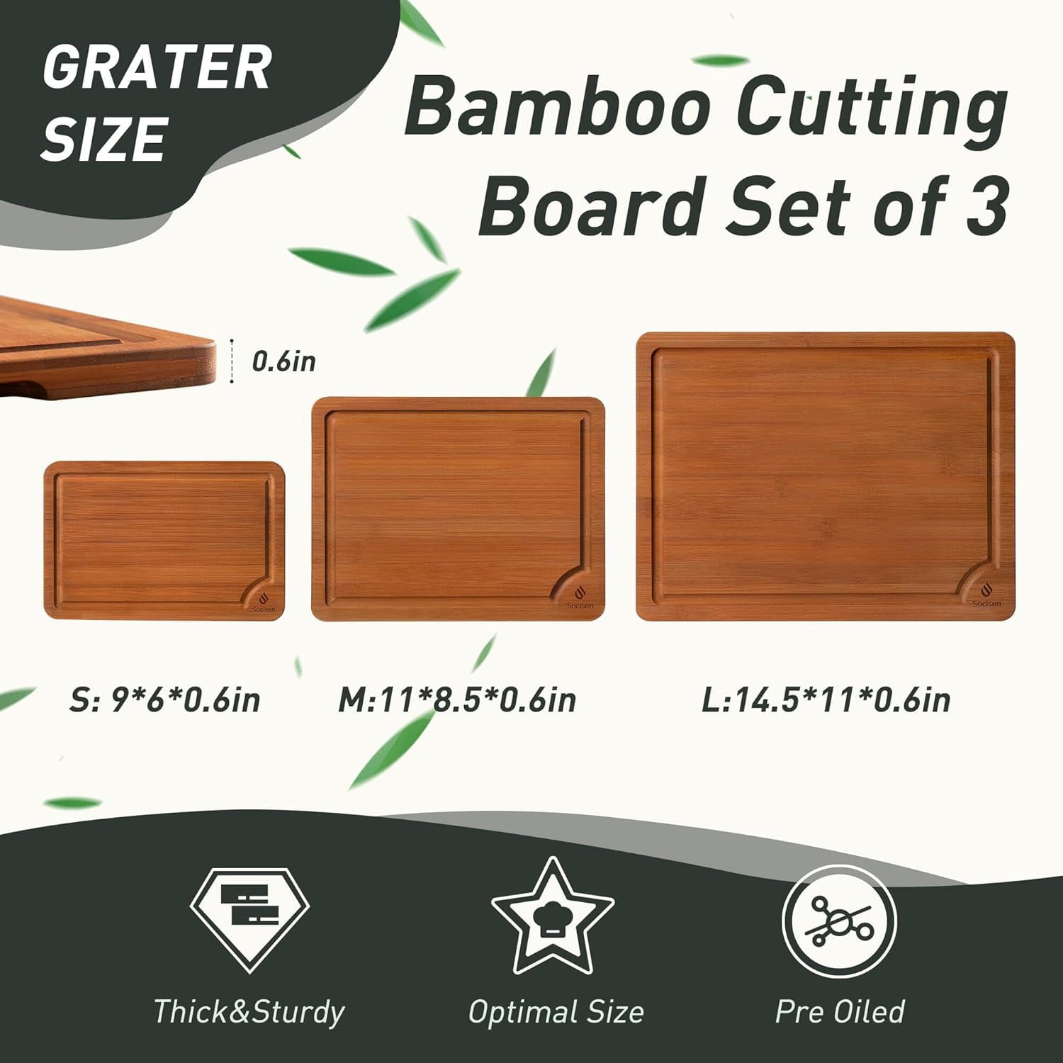 YUYAN-3 Packs Bamboo Cutting Board Set with Non Slip Feet and Over Sink ...