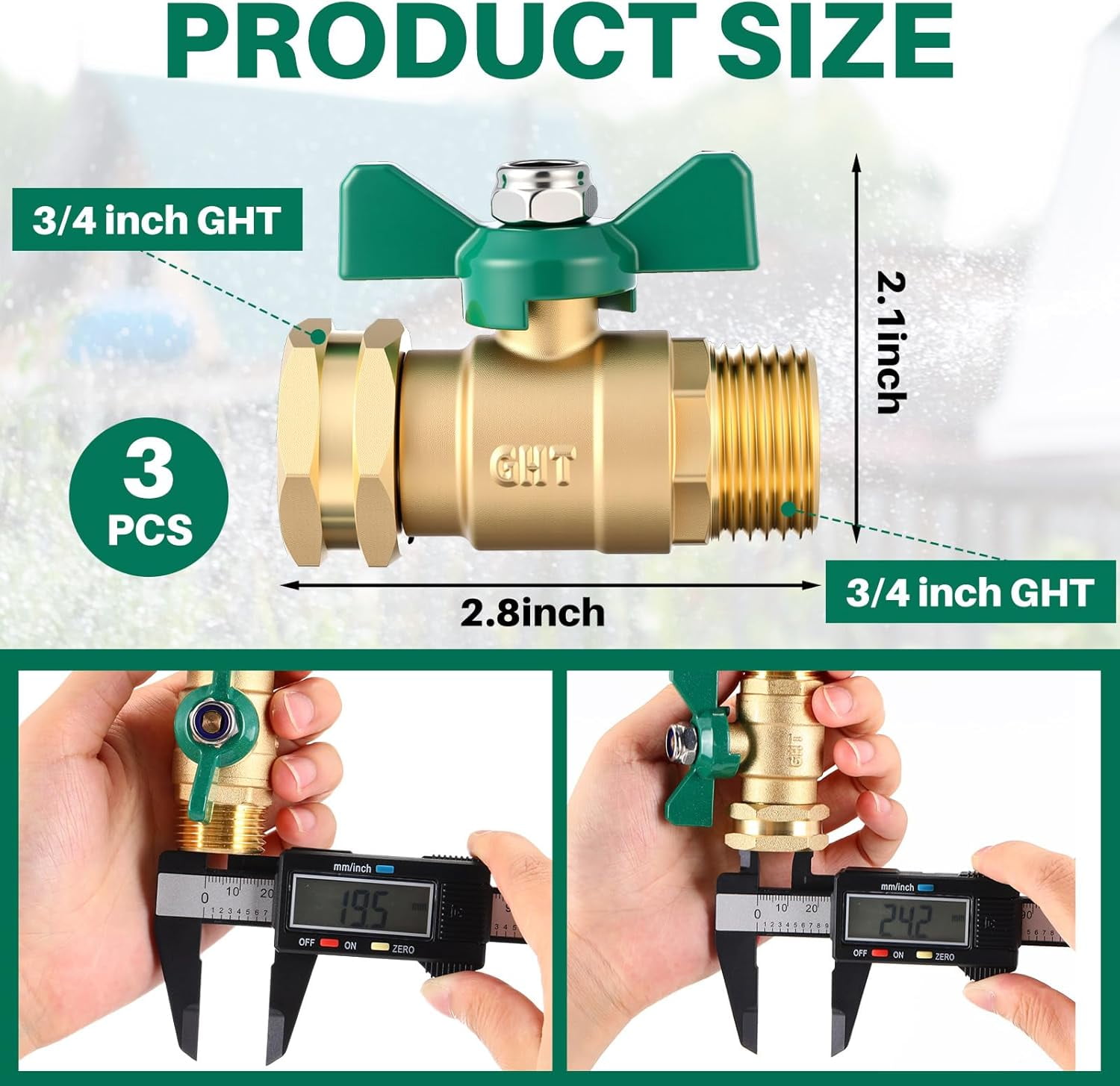 YUYAN-3 Pcs Full Flow Garden Hose Shut off Valve Connector Heavy Duty ...