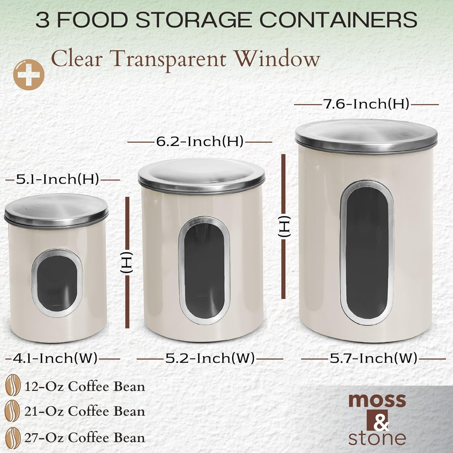 YUYAN-3-Piece Beige Canisters Sets For The Kitchen, Airtight Canister ...