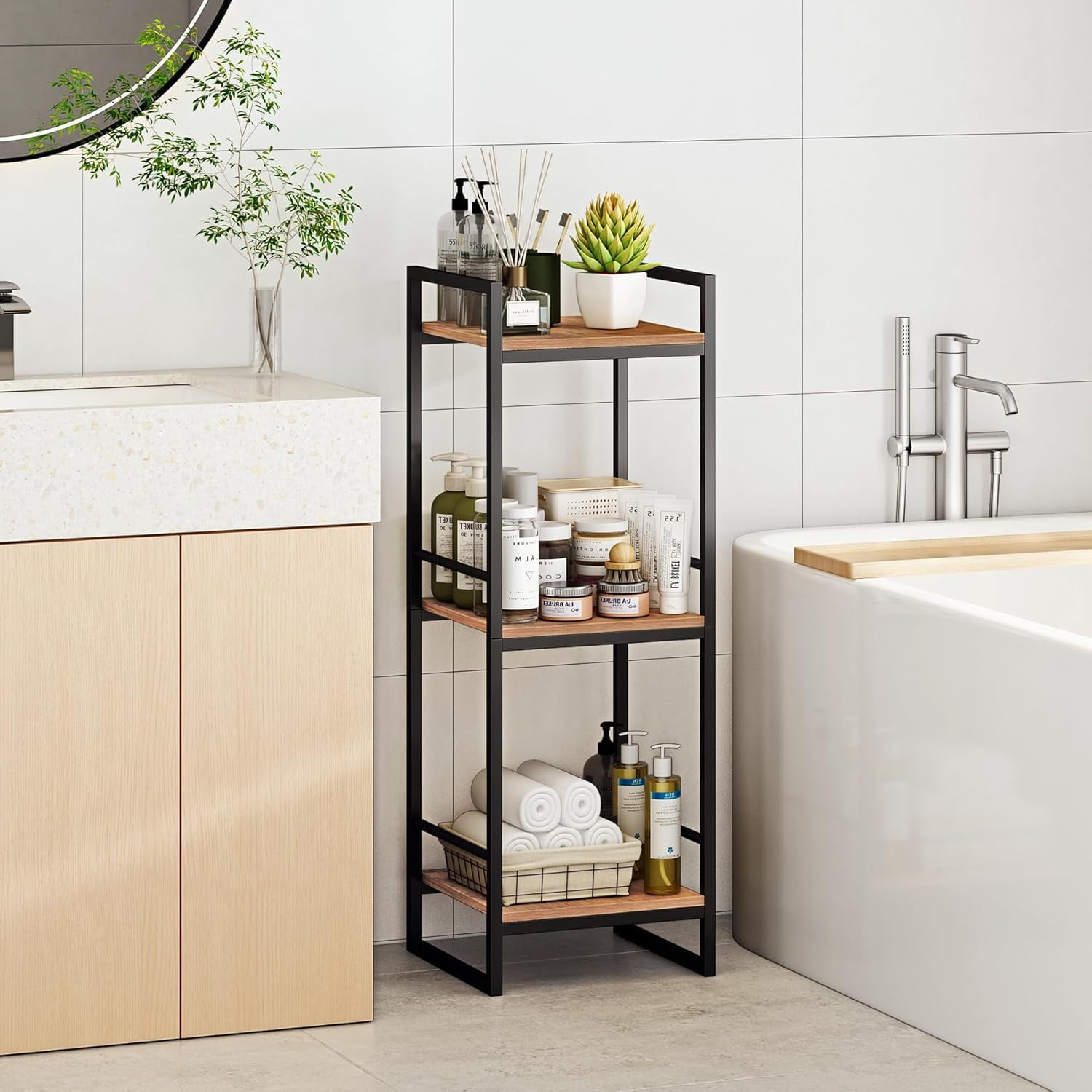 YUYAN-3 Tier Bathroom Storage Open Shelf, Freestanding Metal Corner ...