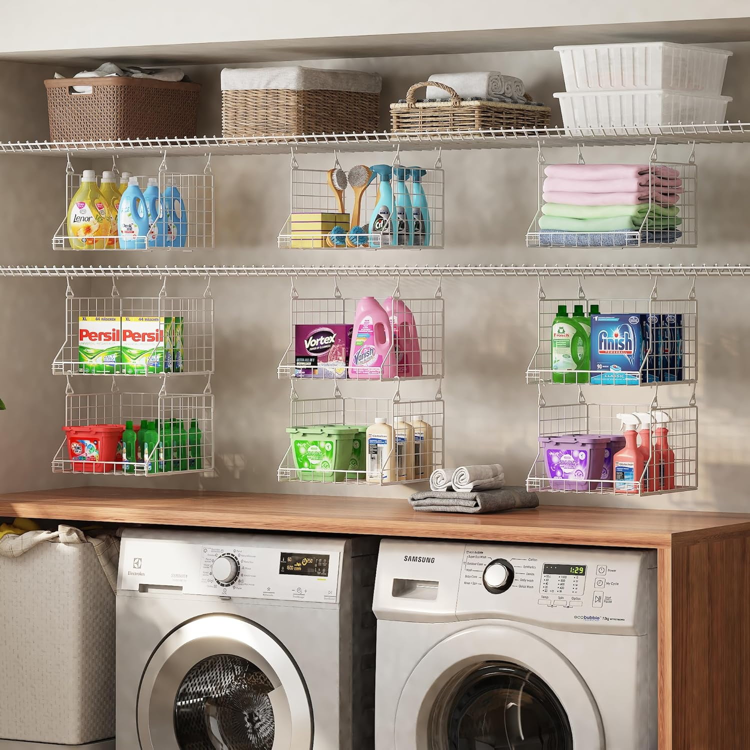 YUYAN-3-Tier Foldable Laundry Basket Organizer with Rotating Hooks ...