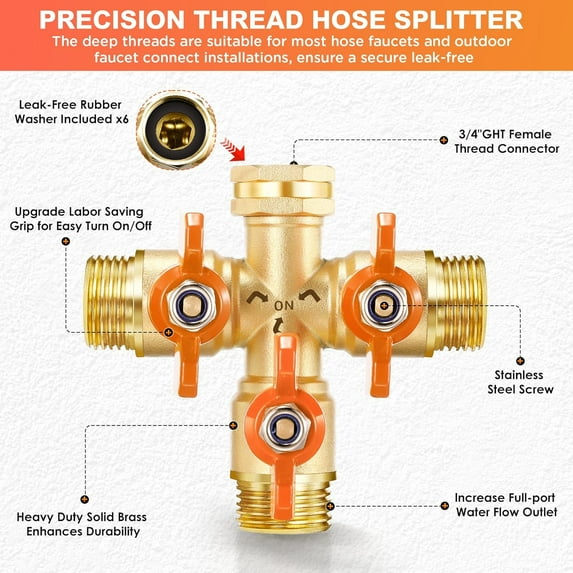 YUYAN-3 Way Hose Splitter, High Flow 3 Way Brass Hose Splitters with ...