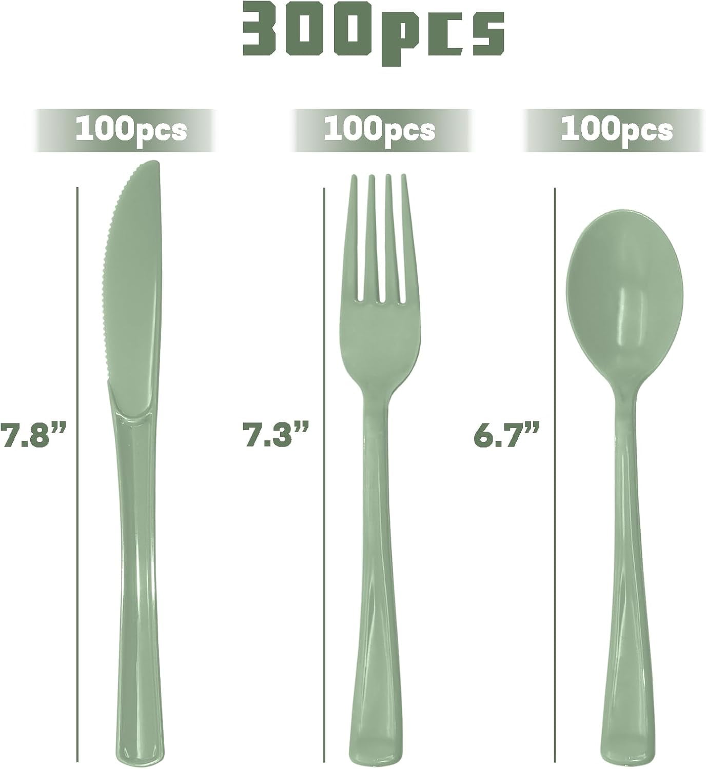 YUYAN-300 PCS Sage Green Plastic Silverware Heavy Duty Sage Green ...