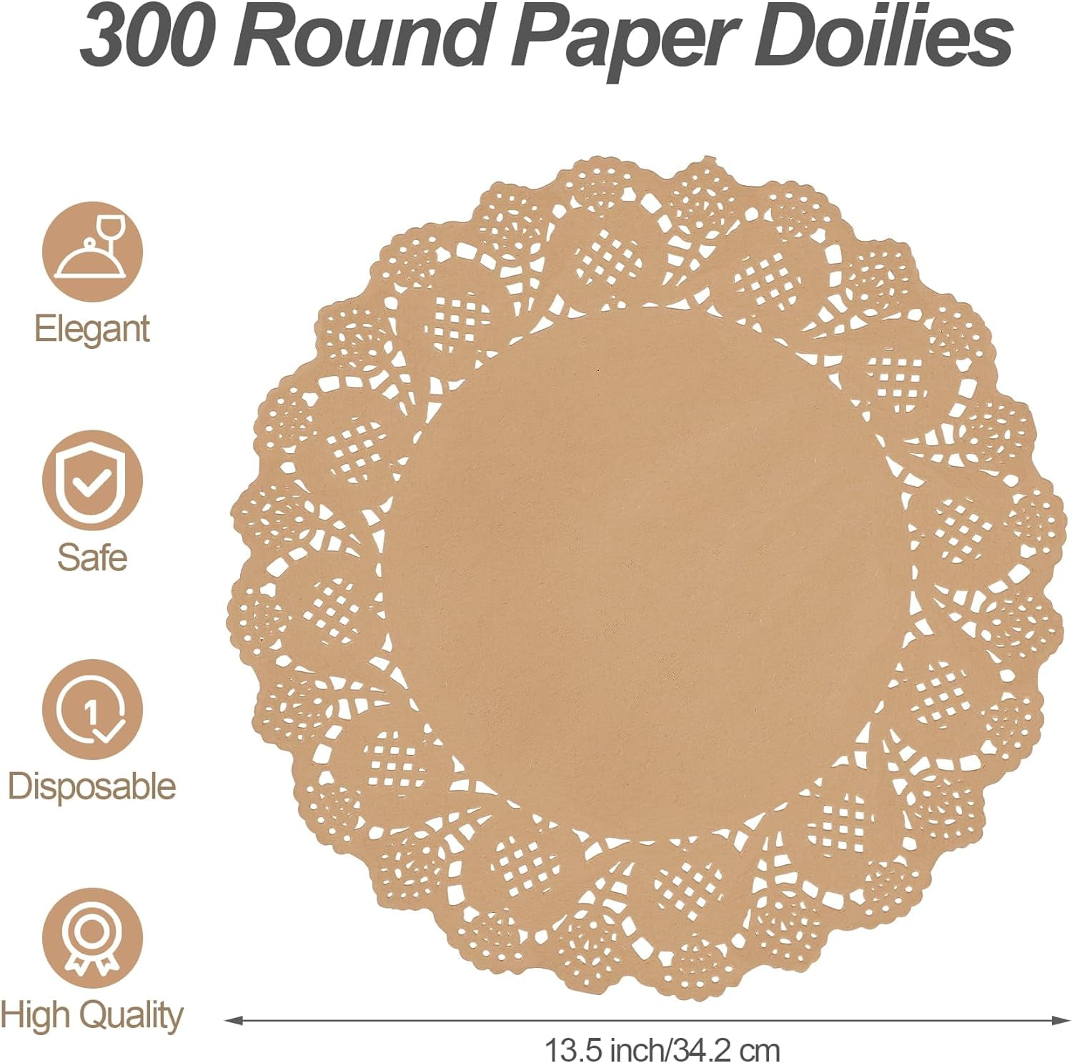 YUYAN-300 Pack Round Brown Kraft Paper Doilies 13.5 Inches Lace Paper ...