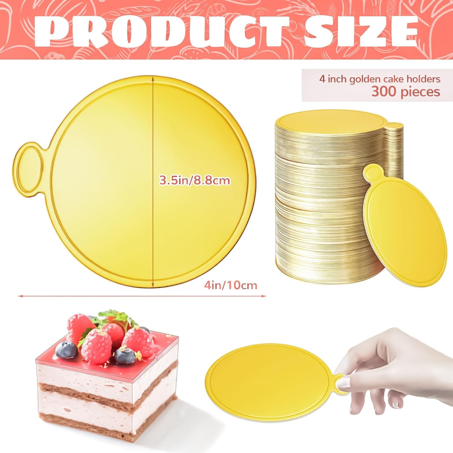 YUYAN-300 Pcs Mini Cake Boards 3.5inch Gold Round Cake Circle Base ...