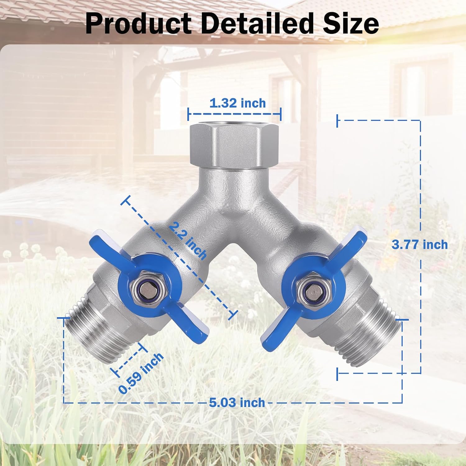 YUYAN-304 Stainless Steel Garden Hose Splitter 2 Way Heavy Duty, Water ...