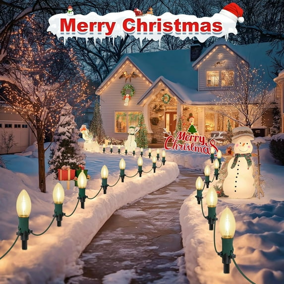 YUYAN-30Ft C9 Led 20 Bulbs Christmas Pathway Lights Outdoor, Warm White ...