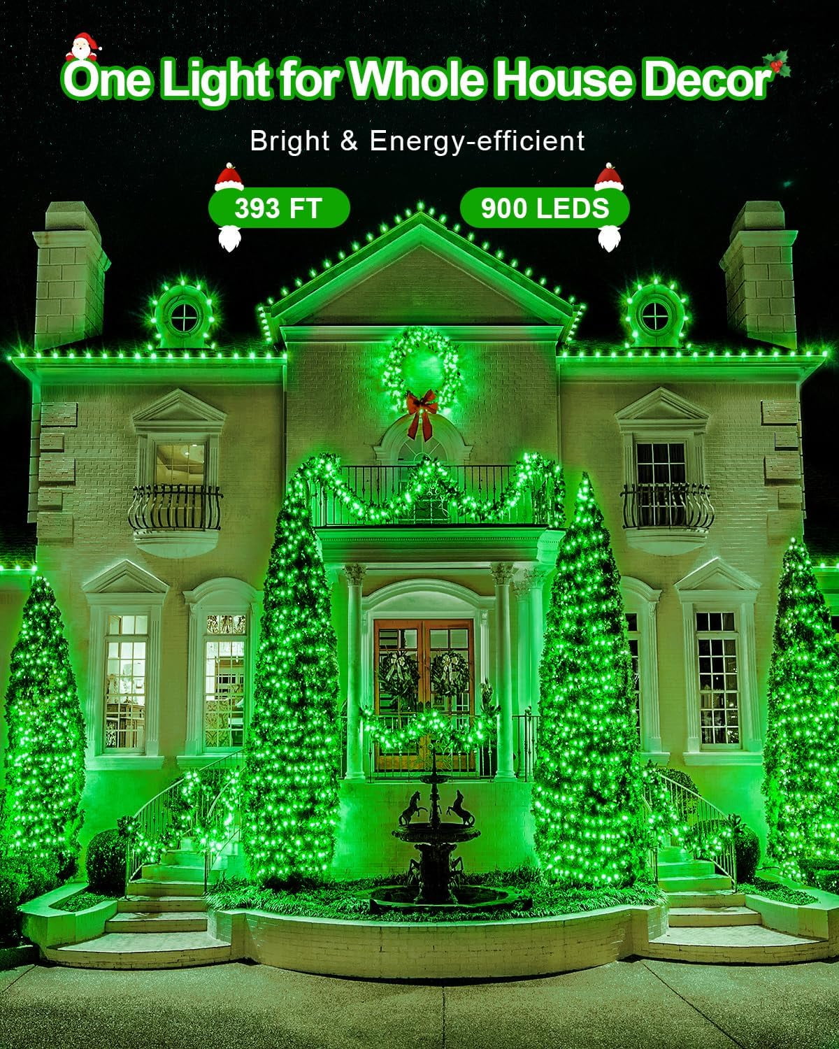 YUYAN-355 FT 900 LED Green Christmas Lights, Extra Long Outdoor String ...
