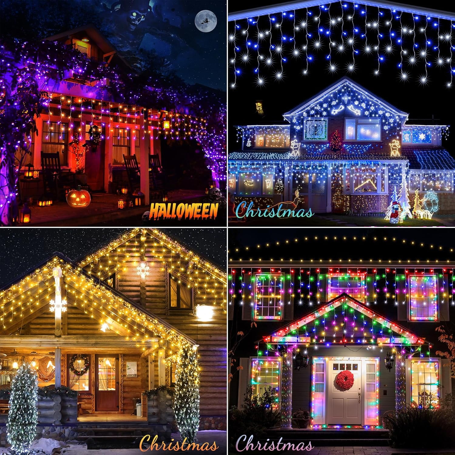 YUYAN-35Ft RGB Color Changing Icicle Lights - Waterproof Christmas ...