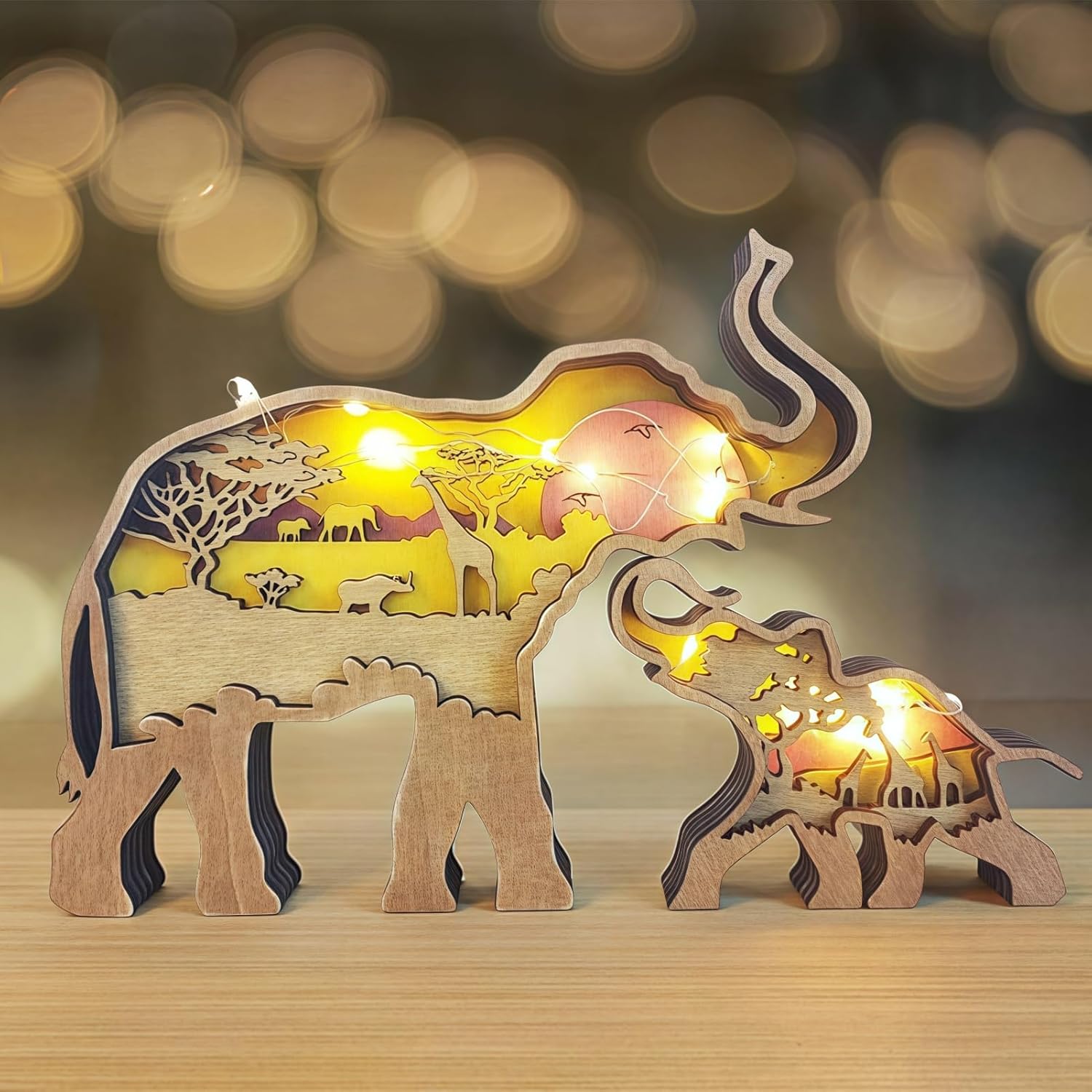 YUYAN-3D Wood Carving Animals Lamp Home Decorative, Cute Bear Family ...