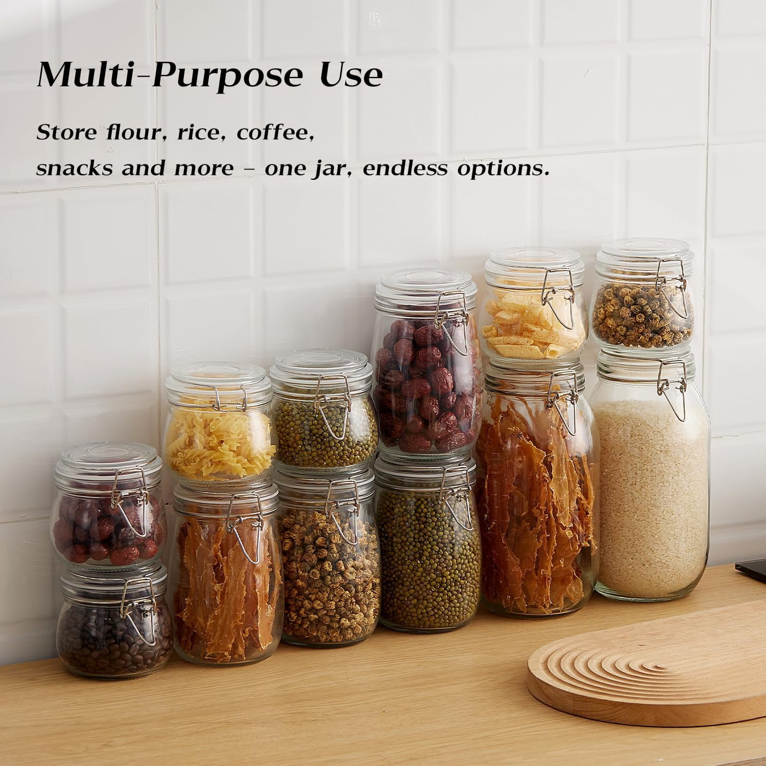 YUYAN-4 Pack 34 oz Glass Jars with Airtight Lids – Food Storage ...