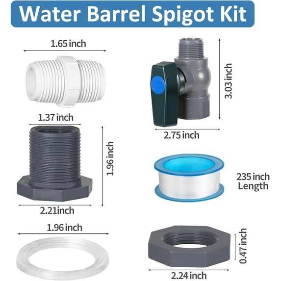YUYAN-4 Pack Rain Barrel Spigot Kit with PVC Bulkhead Fitting Water ...