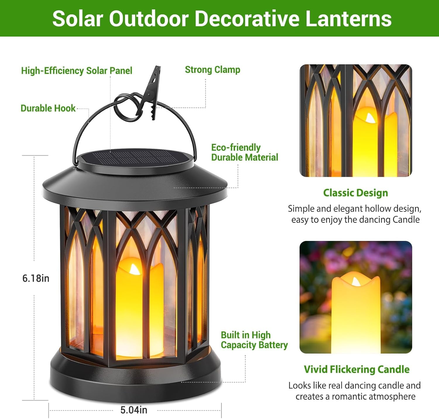 YUYAN-4 Pack Solar Lantern Outdoor Lights, Hanging Solar Lanterns ...
