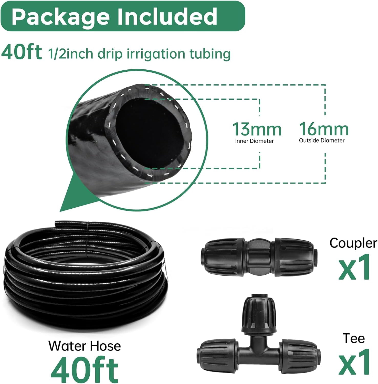 YUYAN-40 FT 1/2 inch Drip Irrigation Tubing Main Line Hose Tube for ...