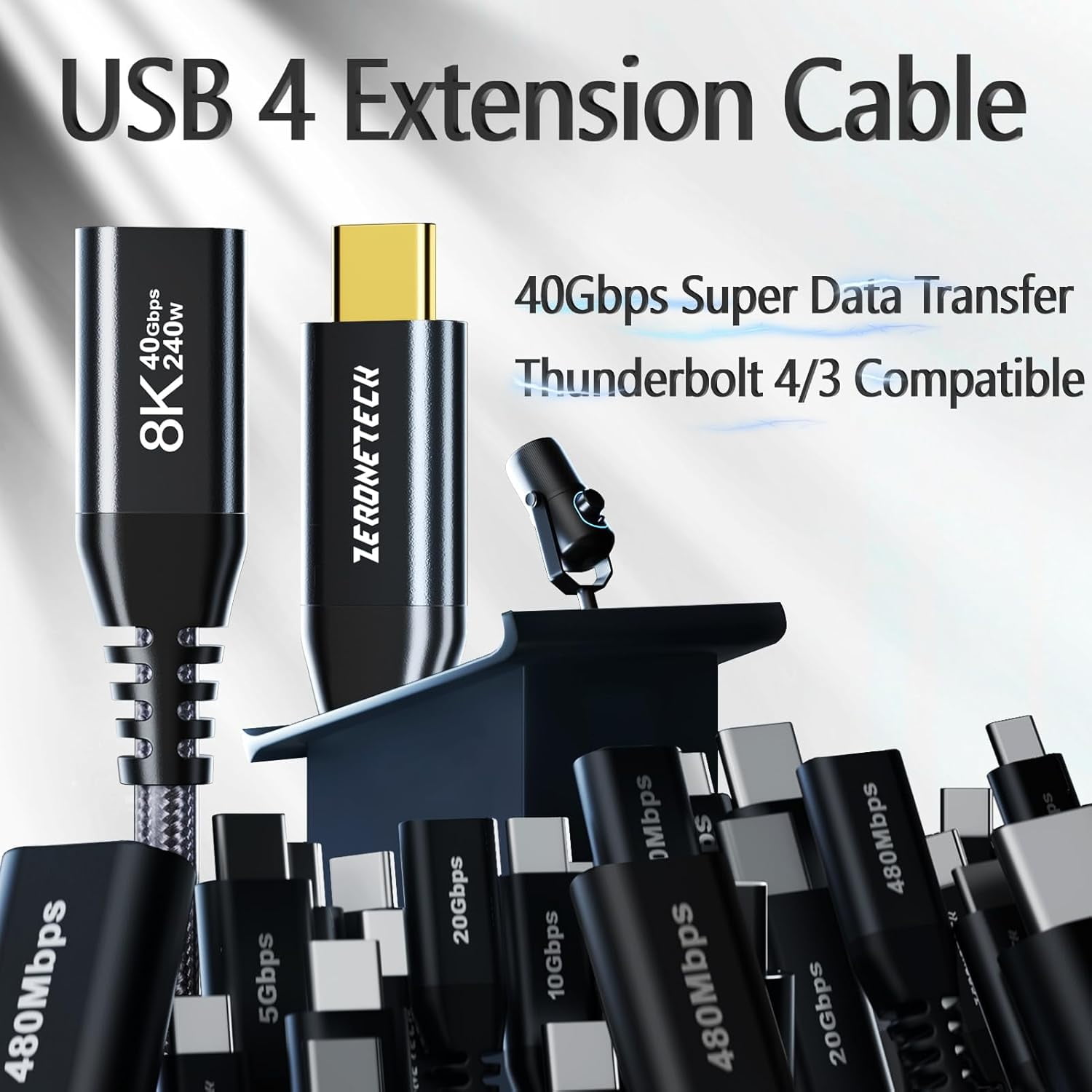 YUYAN-40Gbps USB 4 Extension Cable -0.65ft, Supports [8K@60Hz/4K@240Hz ...