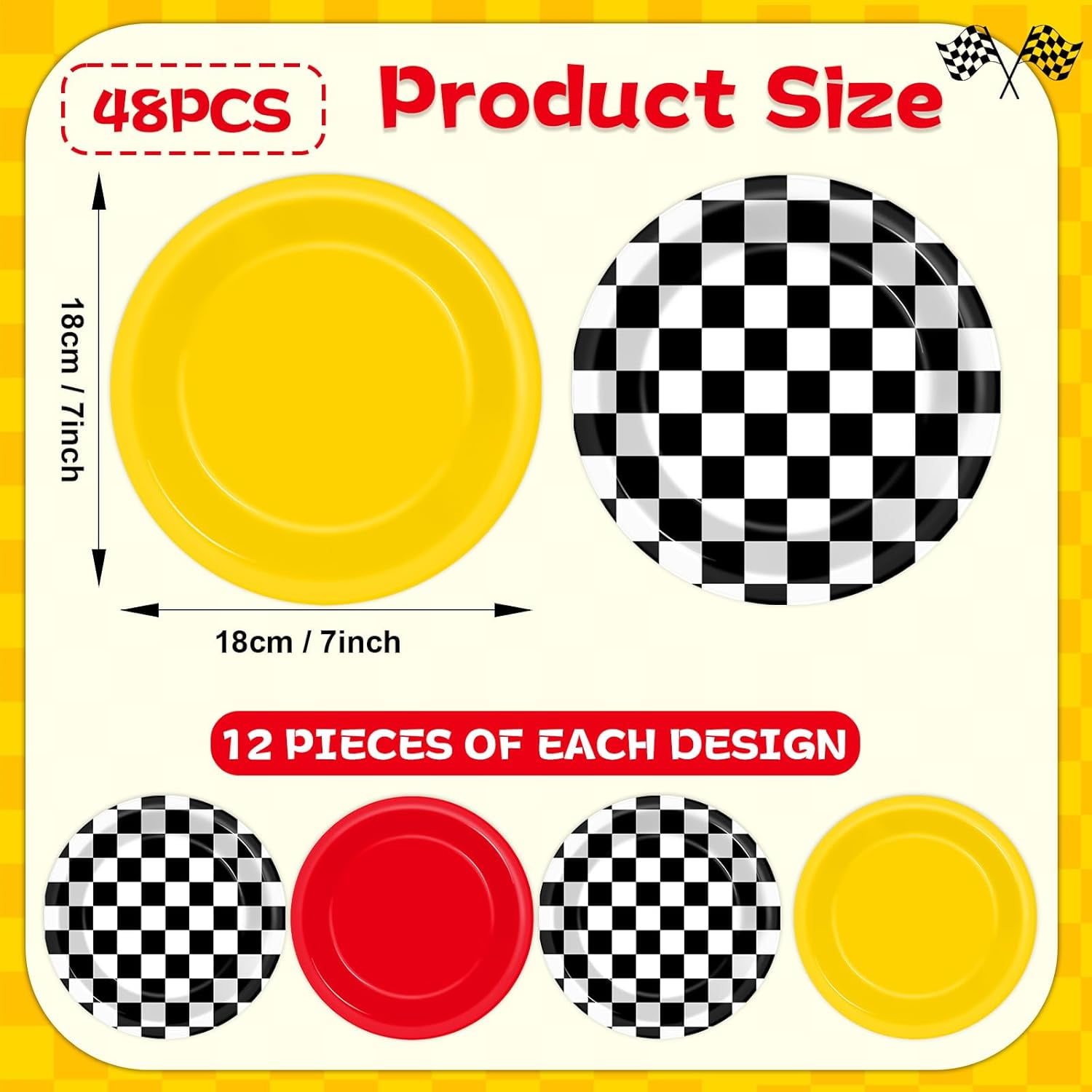 YUYAN-48 Pcs Racing Car Party Paper Plates for Race Car Birthday Party ...