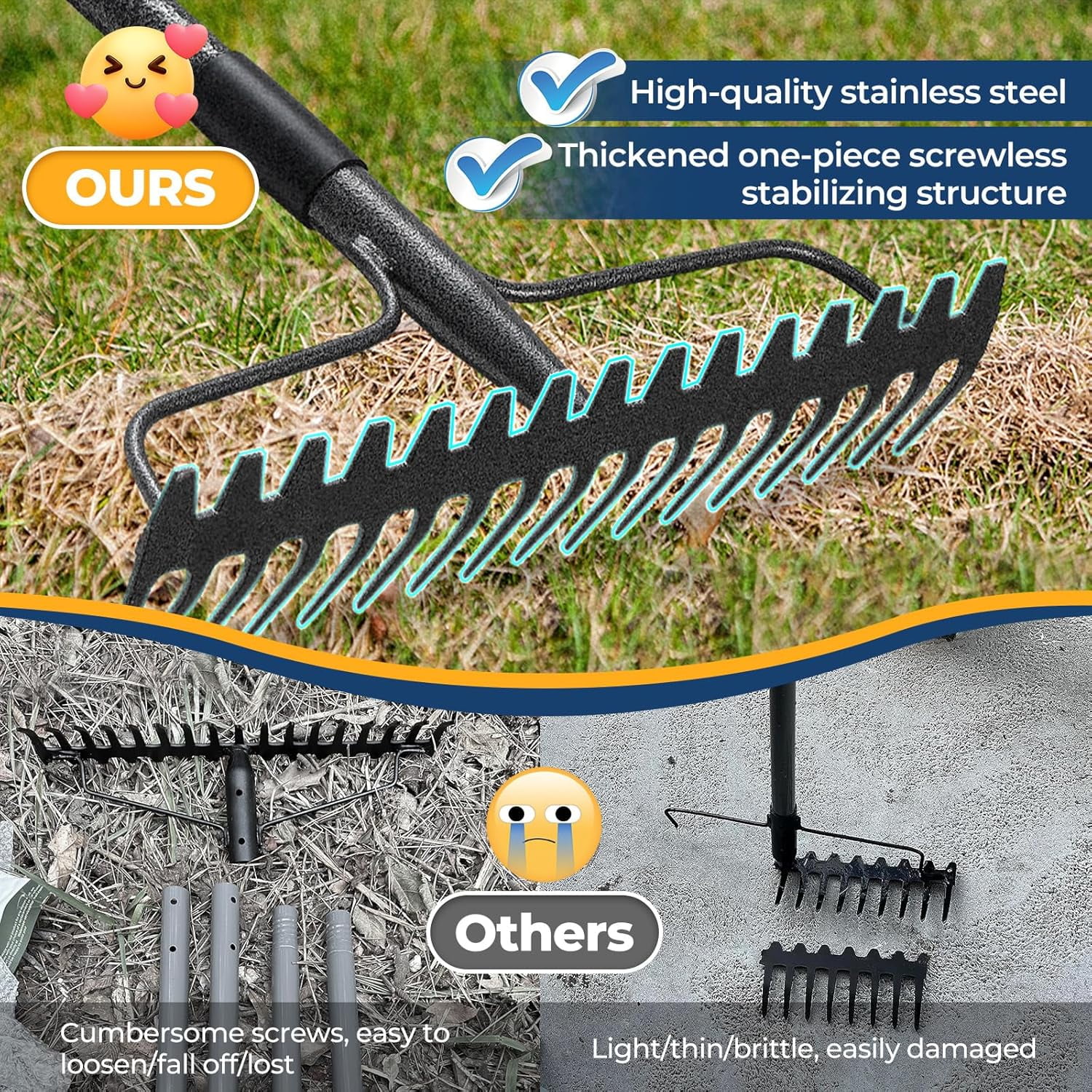 YUYAN-49" Rake - 17" Extra Wide Garden Tool with Double-Sided Head ...