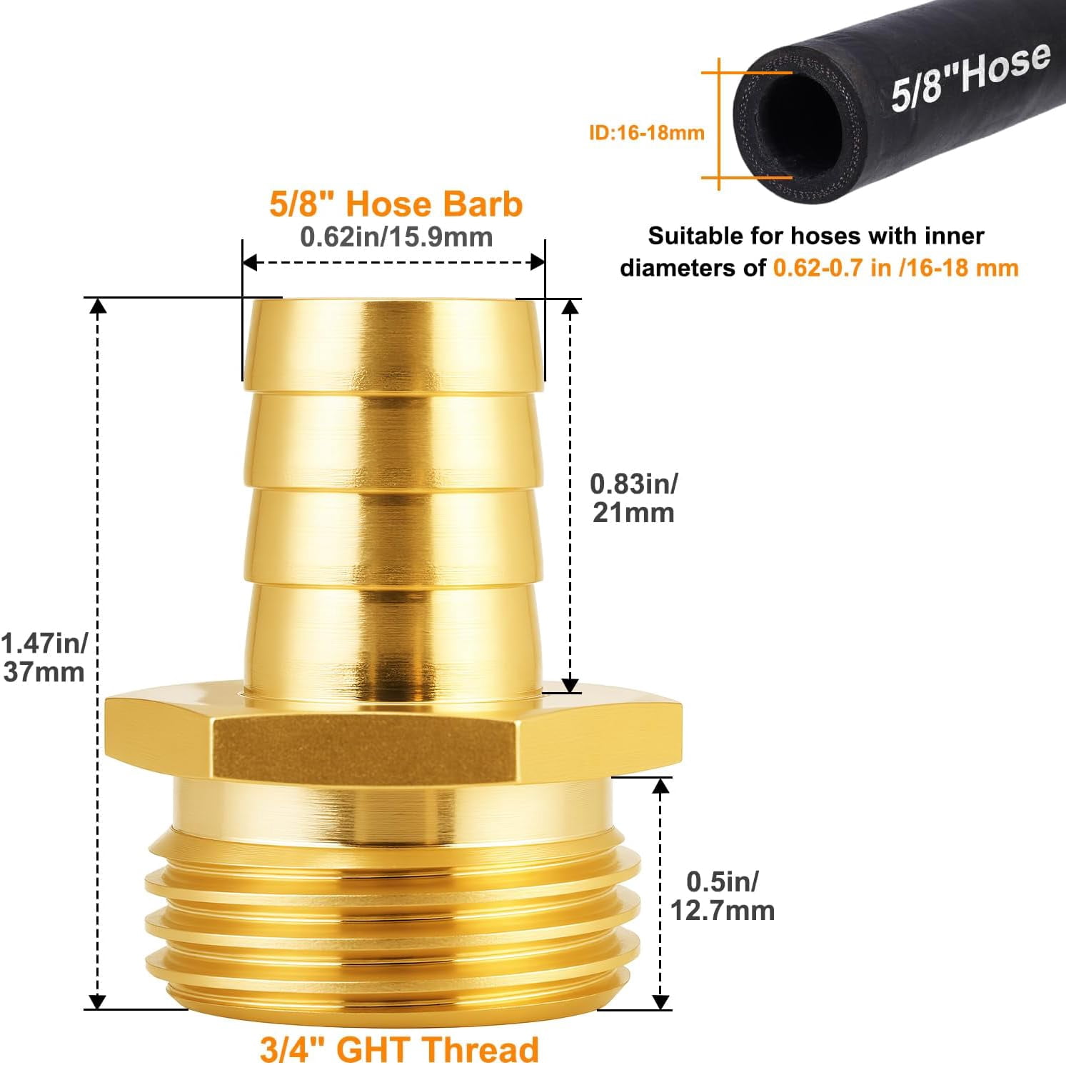 YUYAN-5/8" male hose fittings | Brass GHT Thread Spigot Connector ...