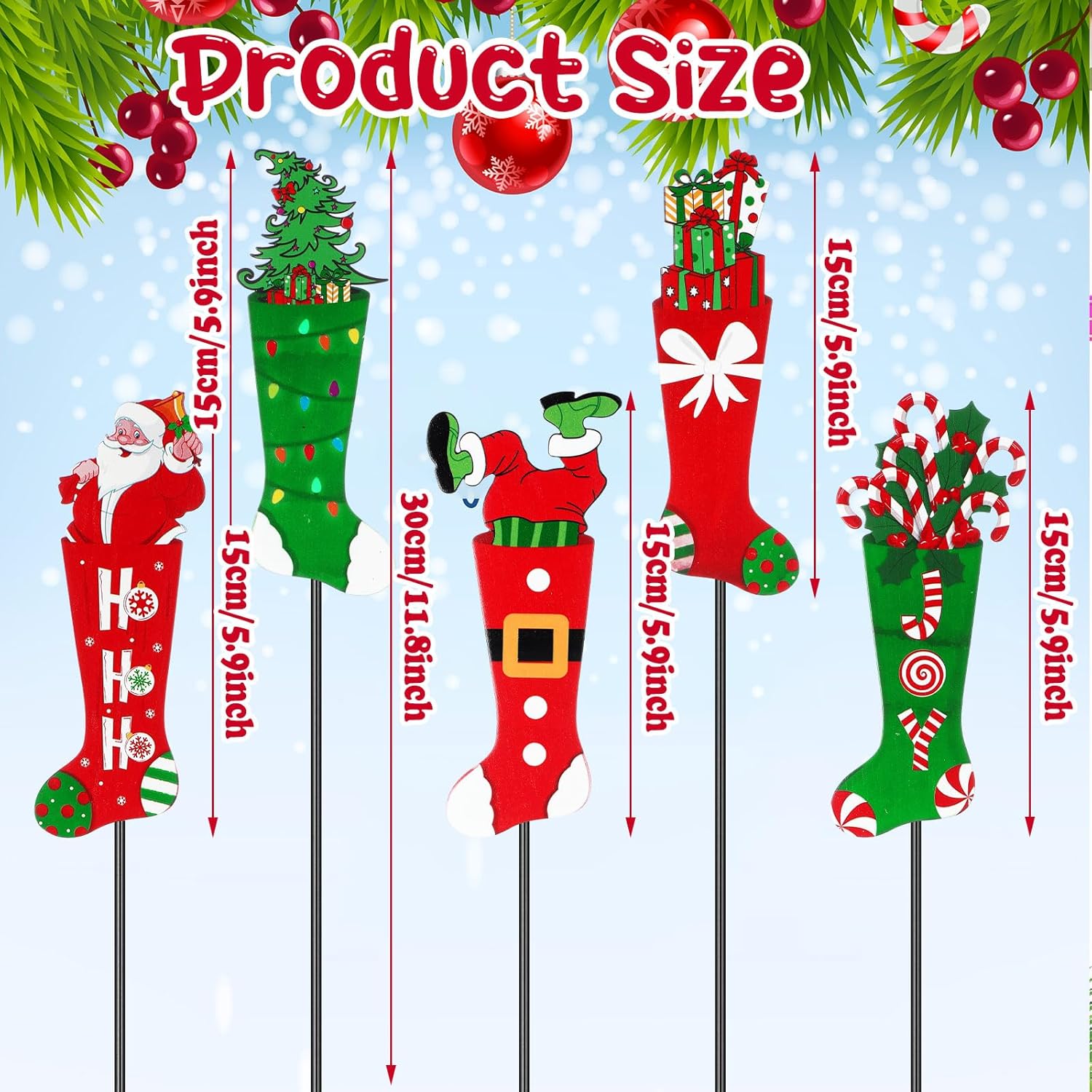 YUYAN-5 Pack 12'' H Metal Christmas Yard Stakes Outdoor Decorations Red ...