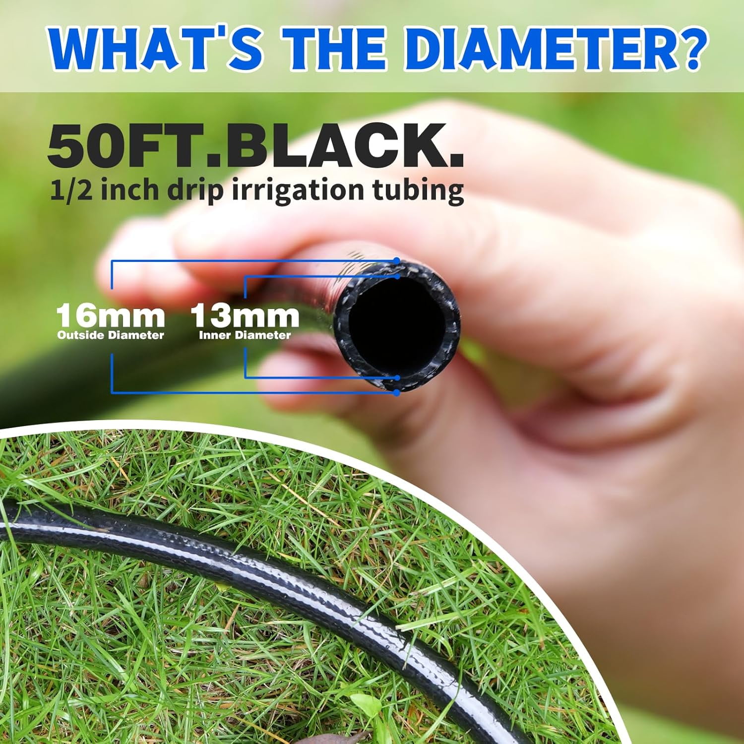 YUYAN-50 FT 1/2 Inch Drip Irrigation Tubing Main Drip Line Hose Tube ...