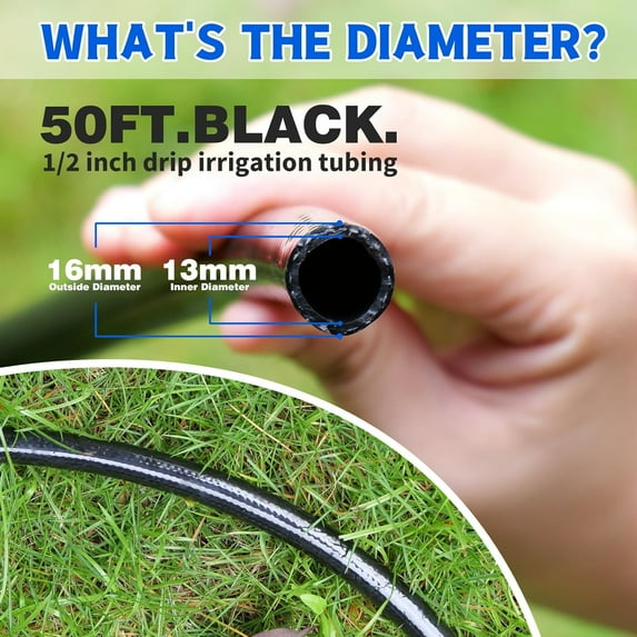 YUYAN-50 FT 1/2 Inch Drip Irrigation Tubing Main Drip Line Hose Tube ...