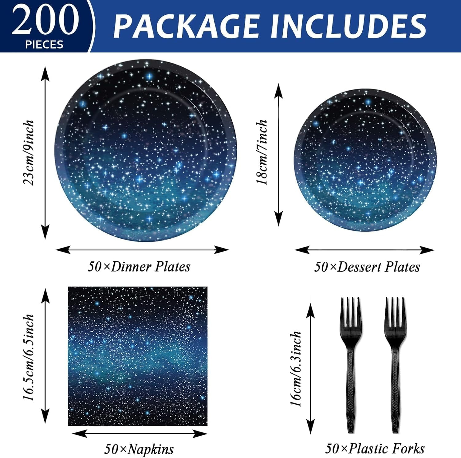 YUYAN-50 Guests Galaxy Party Starry Night Supplies Tableware Set Outer ...