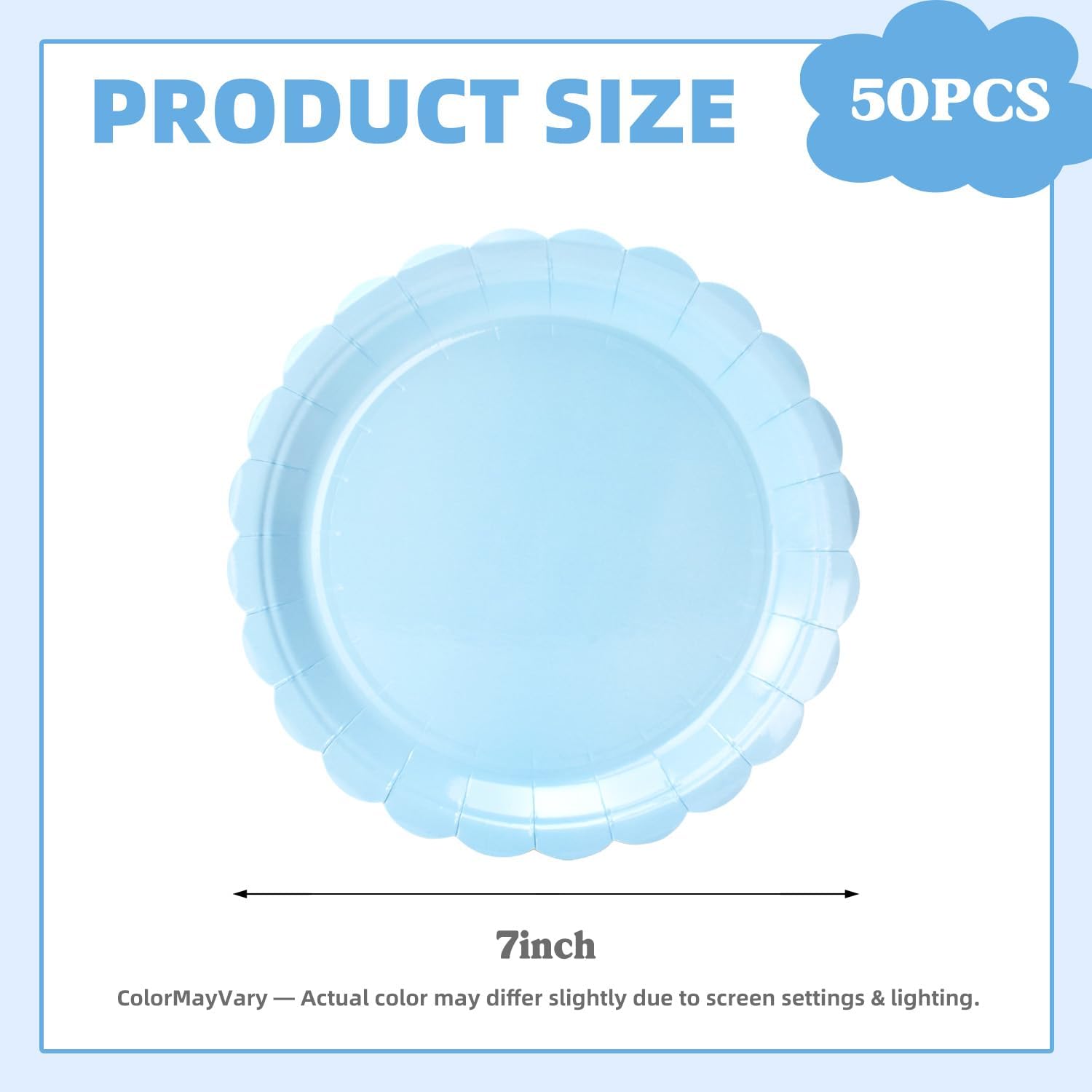 YUYAN-50 Pack Baby Blue Paper Plates 7 Inch, Pastel Blue Disposable ...