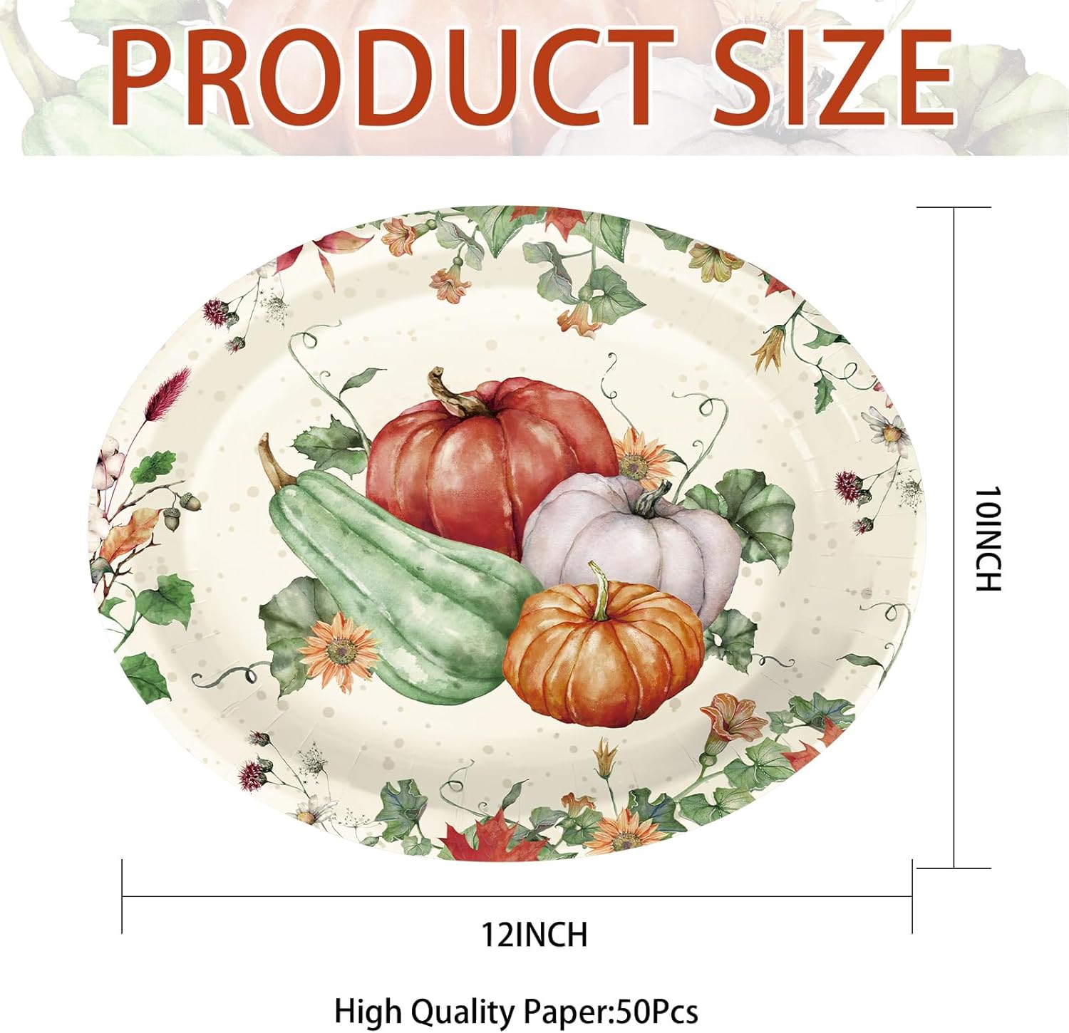 YUYAN-50 Pcs Fall Thanksgiving Oval Paper Plates 10" x 12" Large ...