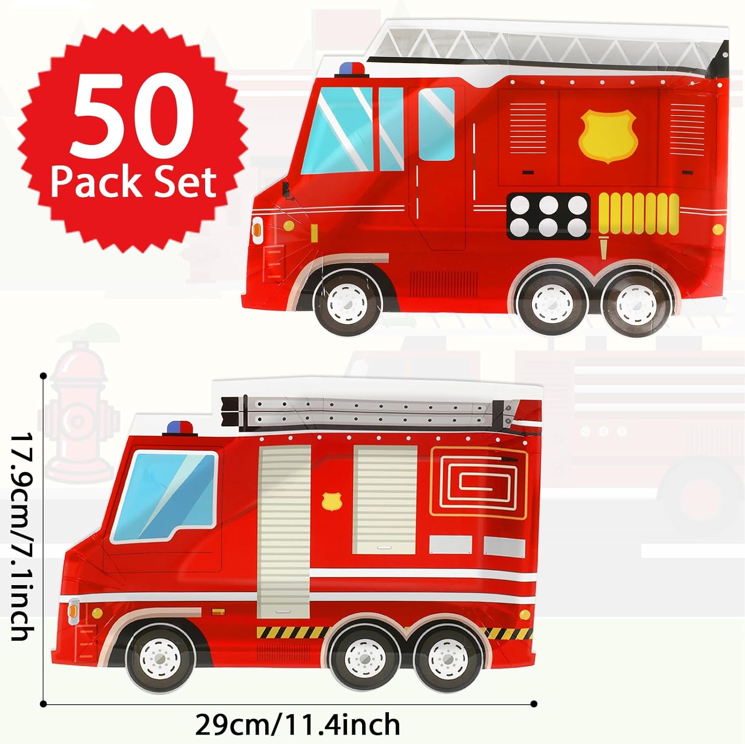 YUYAN-50 Pcs Firetruck Birthday Party Plates Fire Truck Shaped ...