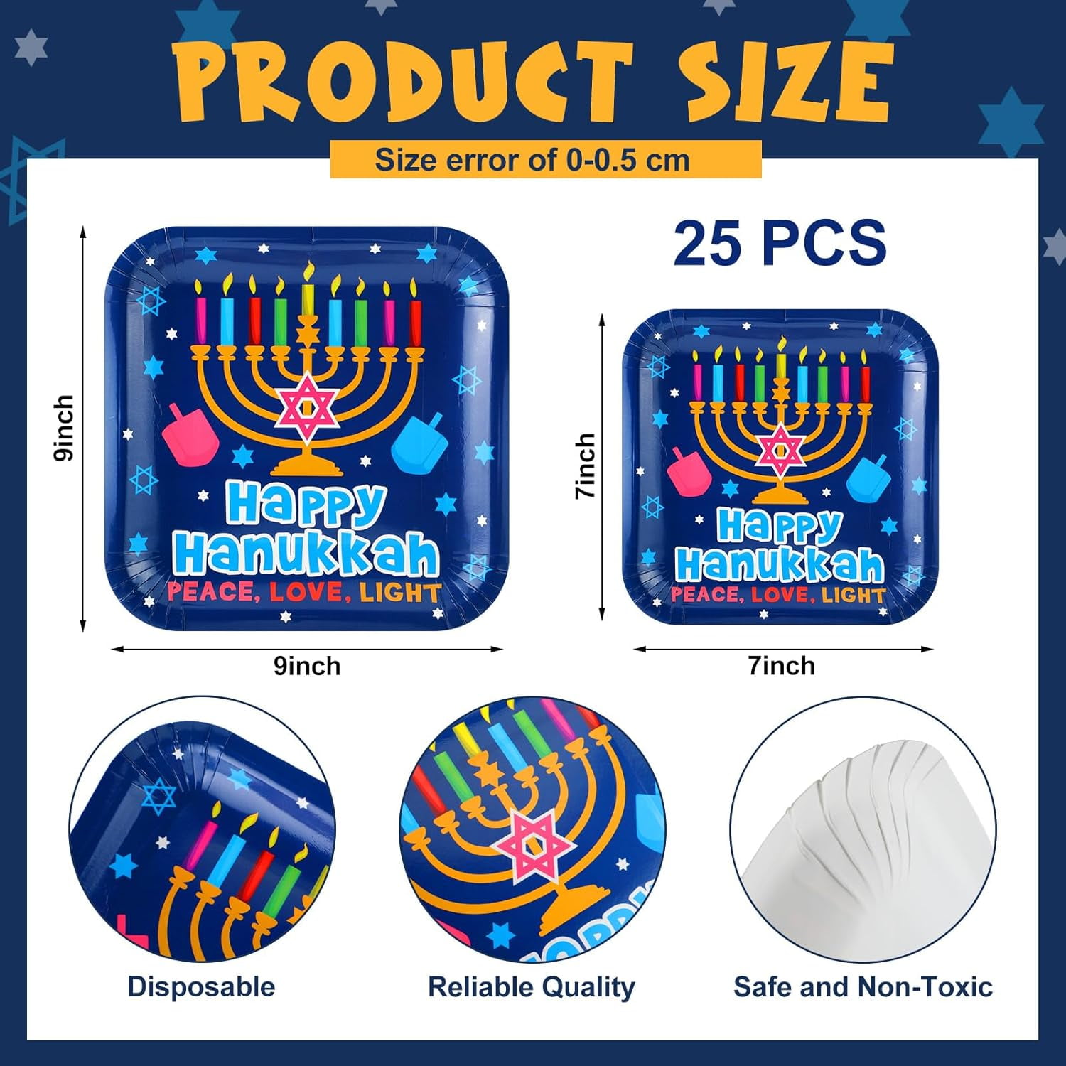 YUYAN-50 Pcs Happy Hanukkah Party Disposable Plates 7" and 9" Menorah ...