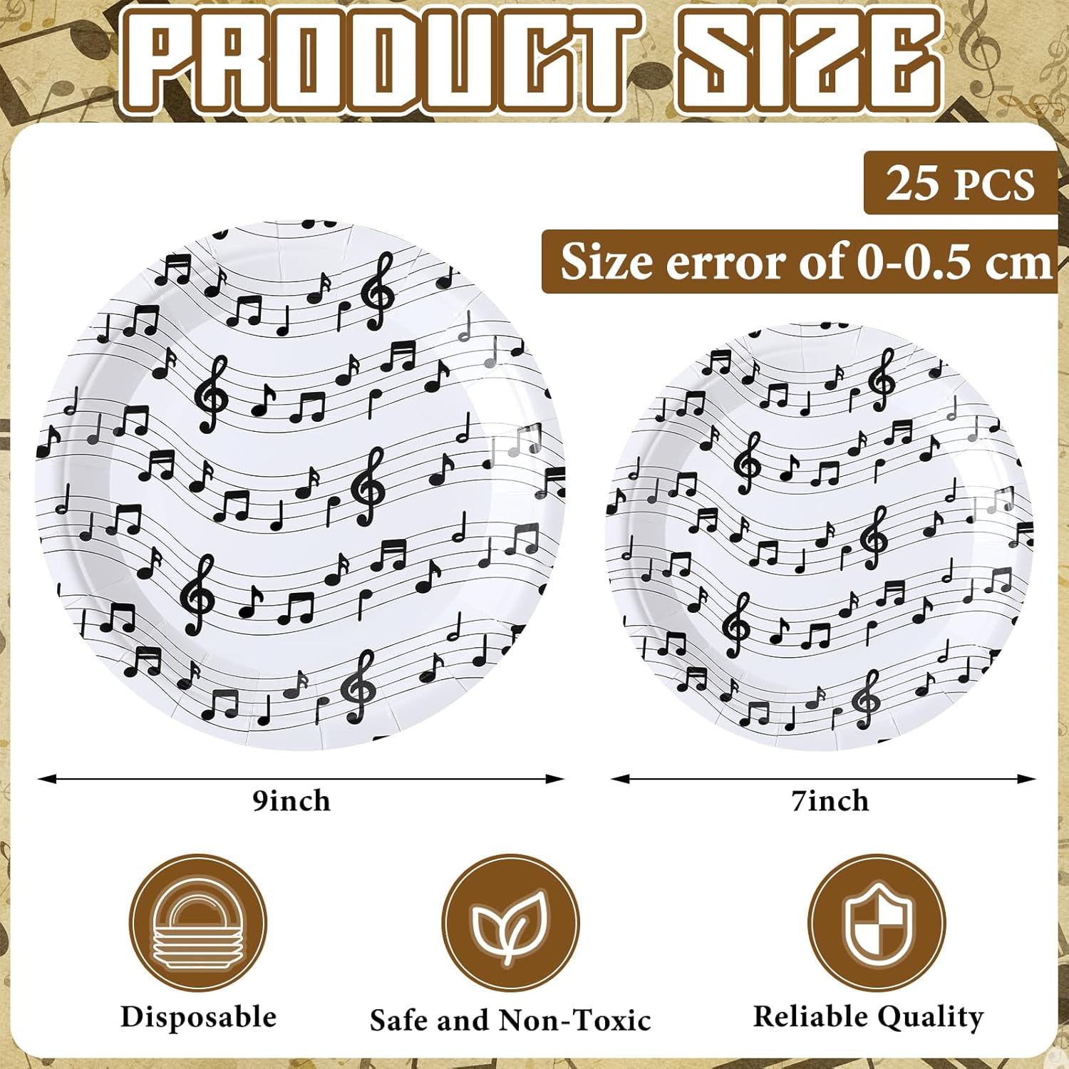 YUYAN-50 Pcs Musical Note Plates Disposable Music Notes Paper Tableware ...