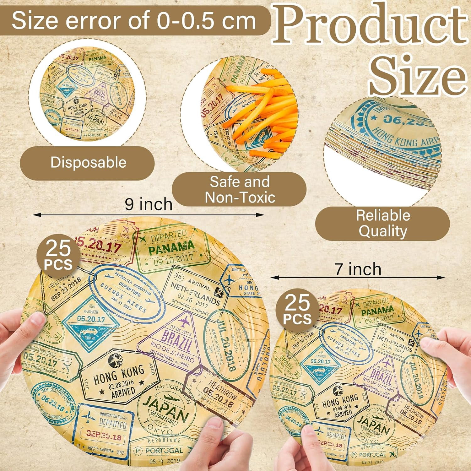 YUYAN-50 Pcs Travel Paper Plates Disposable Around the World Tableware ...