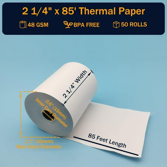 YUYAN-(50 Rolls) 2 1/4 x 85 Thermal Paper Rolls, BPA Free Thermal ...