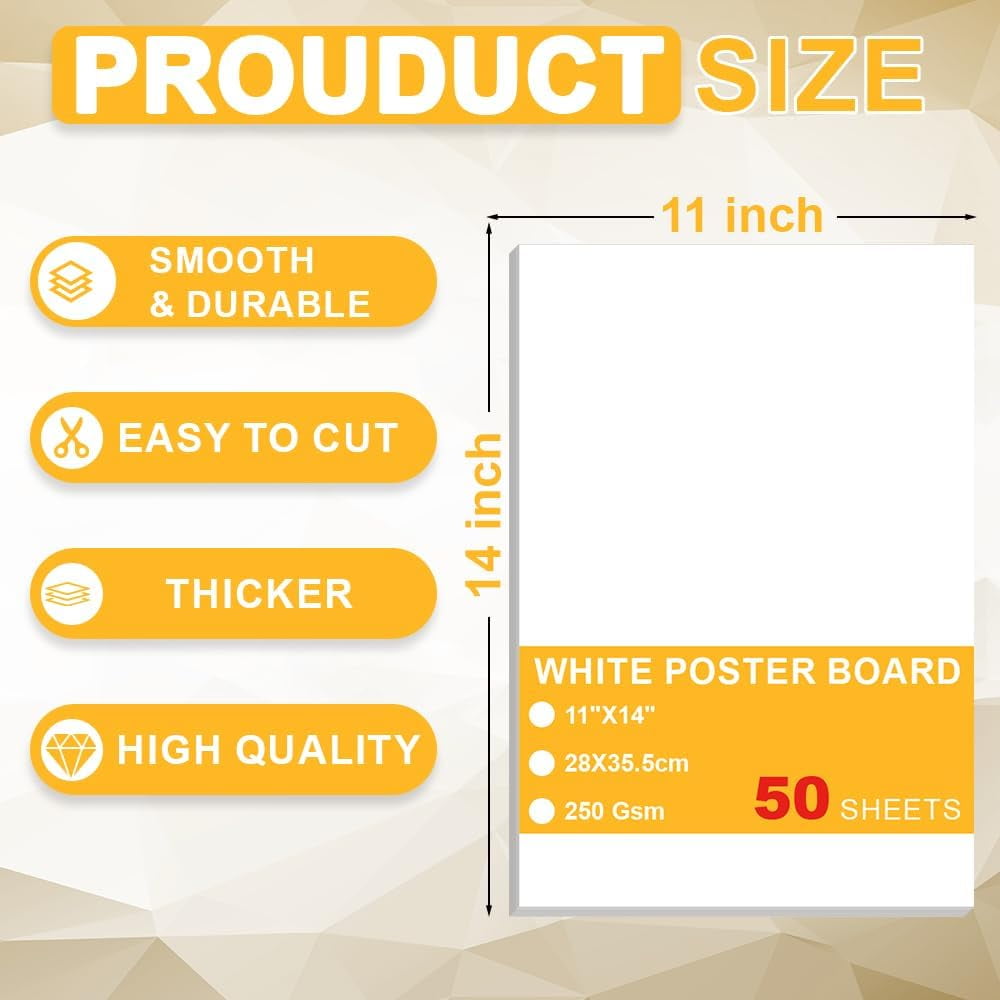 YUYAN-50 Sheets White Poster Board, 11"x14" White Poster Paper ...
