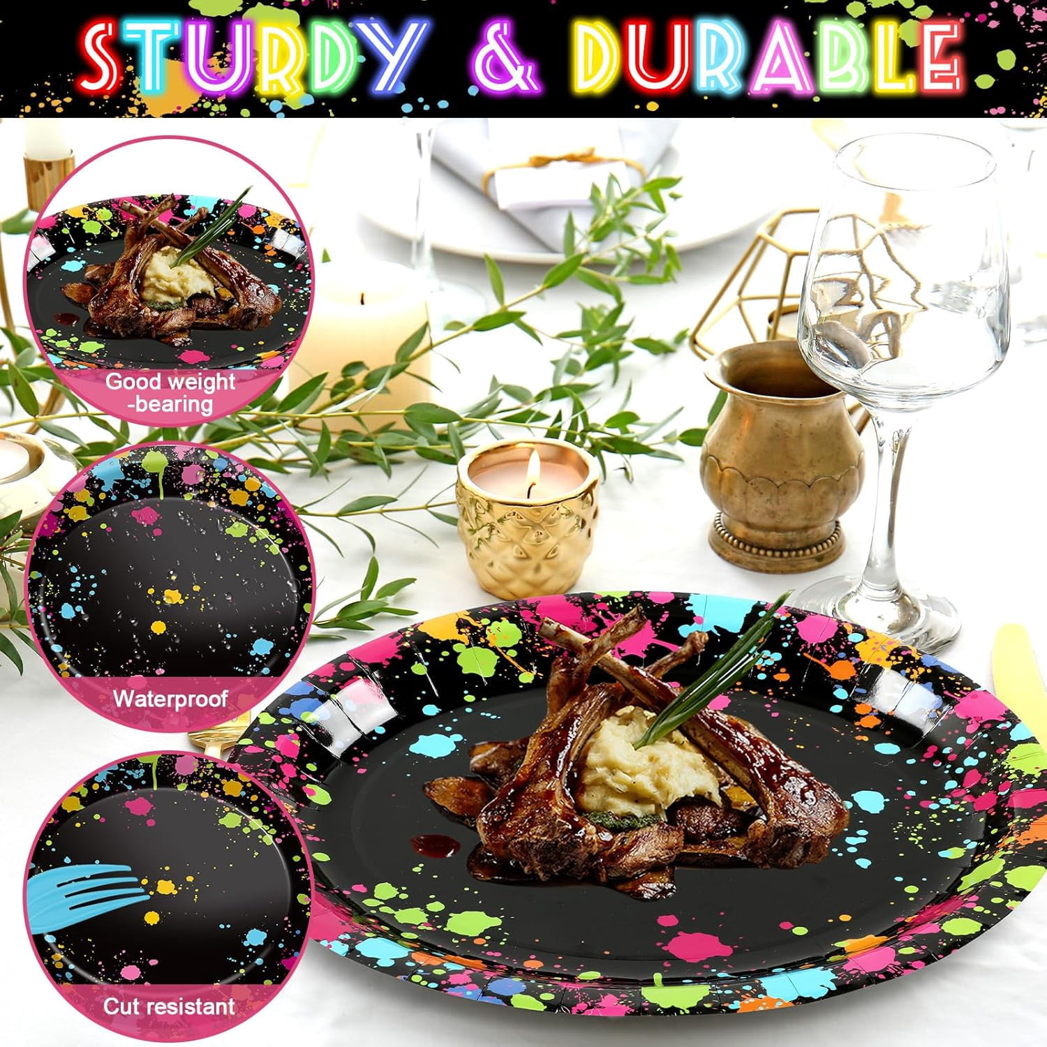 YUYAN-50PCS Neon Party Oval Paper Plates 11inch Large Glow Party ...
