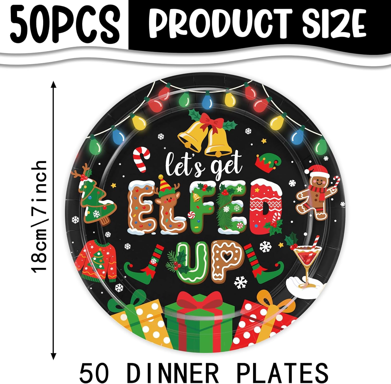 YUYAN-50Pcs Let's Get Elfed Up Paper Plates for Xmas Winter Holiday ...