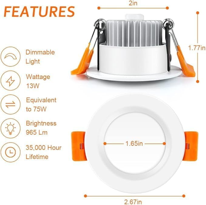 YUYAN-6 Pack 2 Inch LED Recessed Lighting, Downlight Dimmable 3W (35W ...