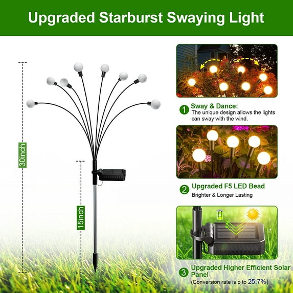 YUYAN-6 Pack 48 LED Solar Garden Lights, Upgraded Swaying Firefly ...