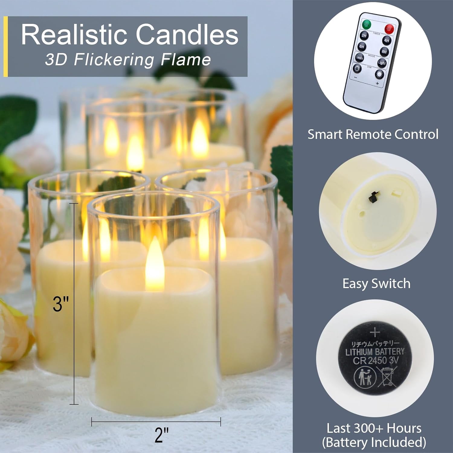 YUYAN-6 Pack Flickering Flameless Votive Candles with Timer and Remote ...