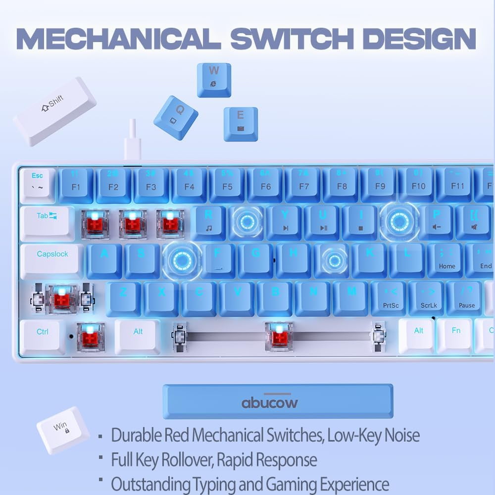 YUYAN-60% Mechanical Keyboard with Blue Backlight 68-Key Gaming ...