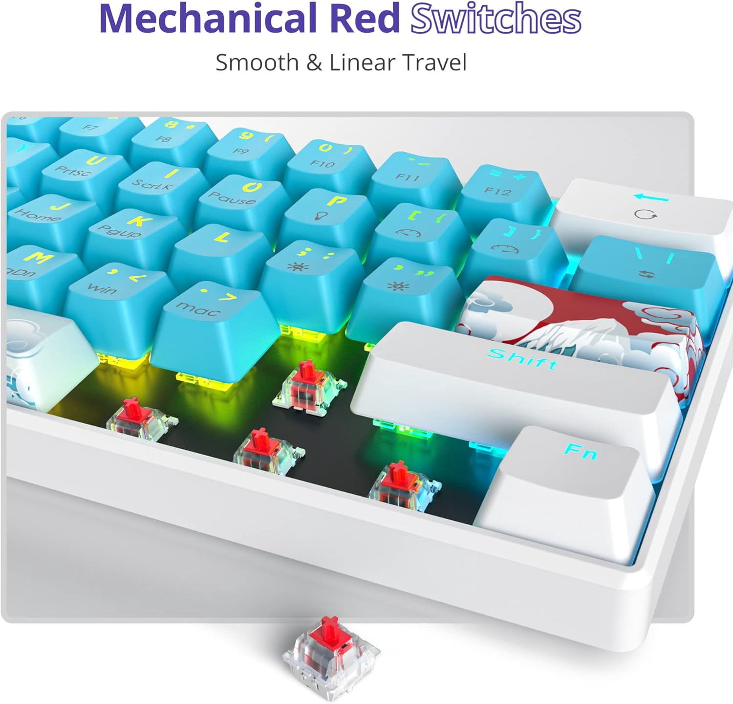 YUYAN-60 Percent Keyboard Mechanical, Gaming Keyboard 60 Percent, RGB ...