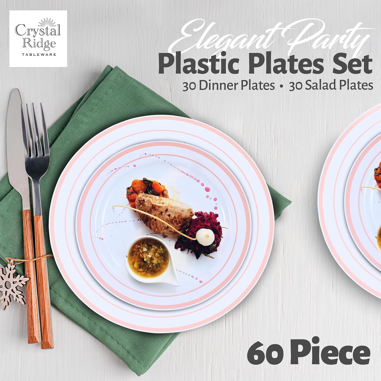 YUYAN-60 Pieces White Plastic Disposable Plates - Premium Heavy-Duty 30 ...
