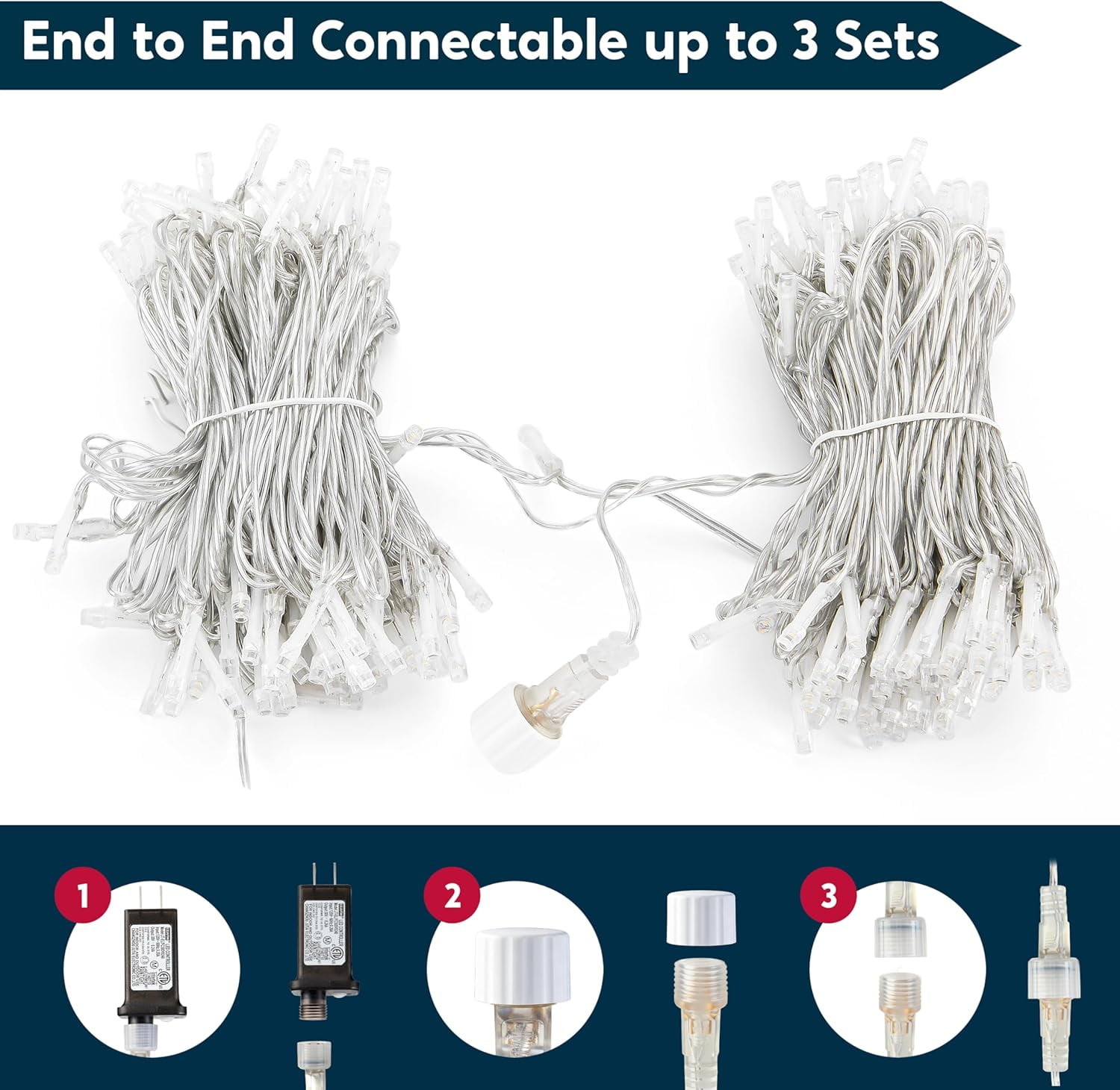 YUYAN-66FT Connectable Christmas String Lights Clear Wire, 8 Modes 200 ...