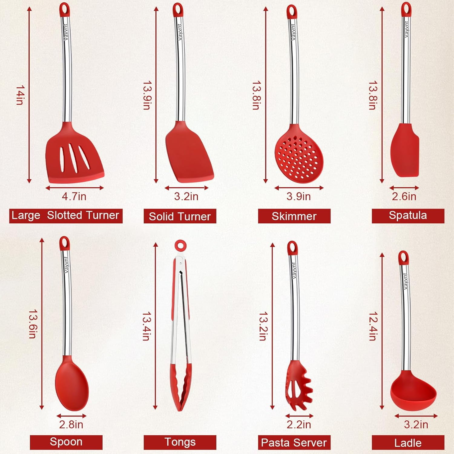 YUYAN-8 PCS Silicone Kitchen Utensils, Large Cooking Utensils Set for ...