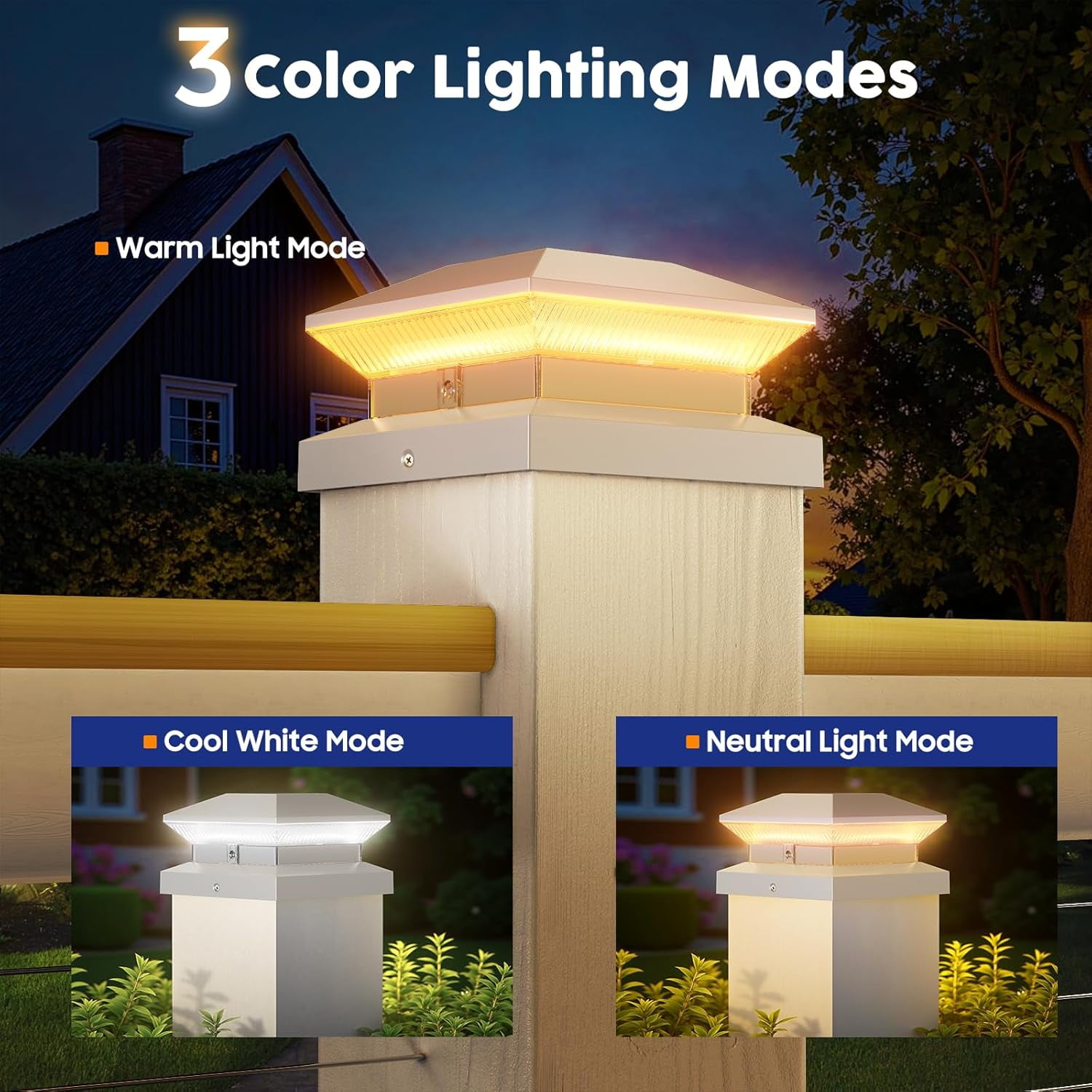 YUYAN-8 Pack Solar Post Cap Lights Outdoor, 40 LEDs 3 Color Modes 4x4 ...