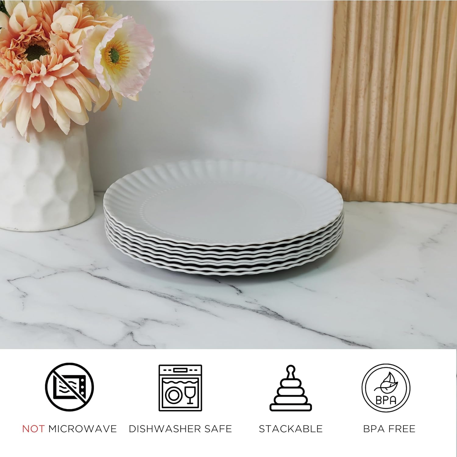 YUYAN-8" Reusable Melamine Paper Plates, Round Plates for Party Picnic ...