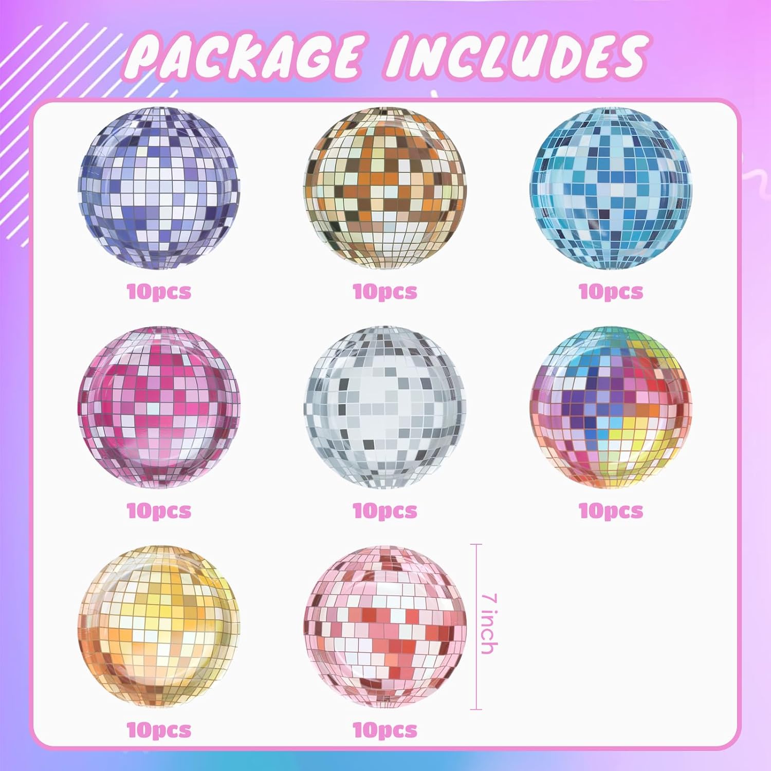 YUYAN-80s Party Supplies - Colorful Disco Ball Tableware 7' Plates for ...
