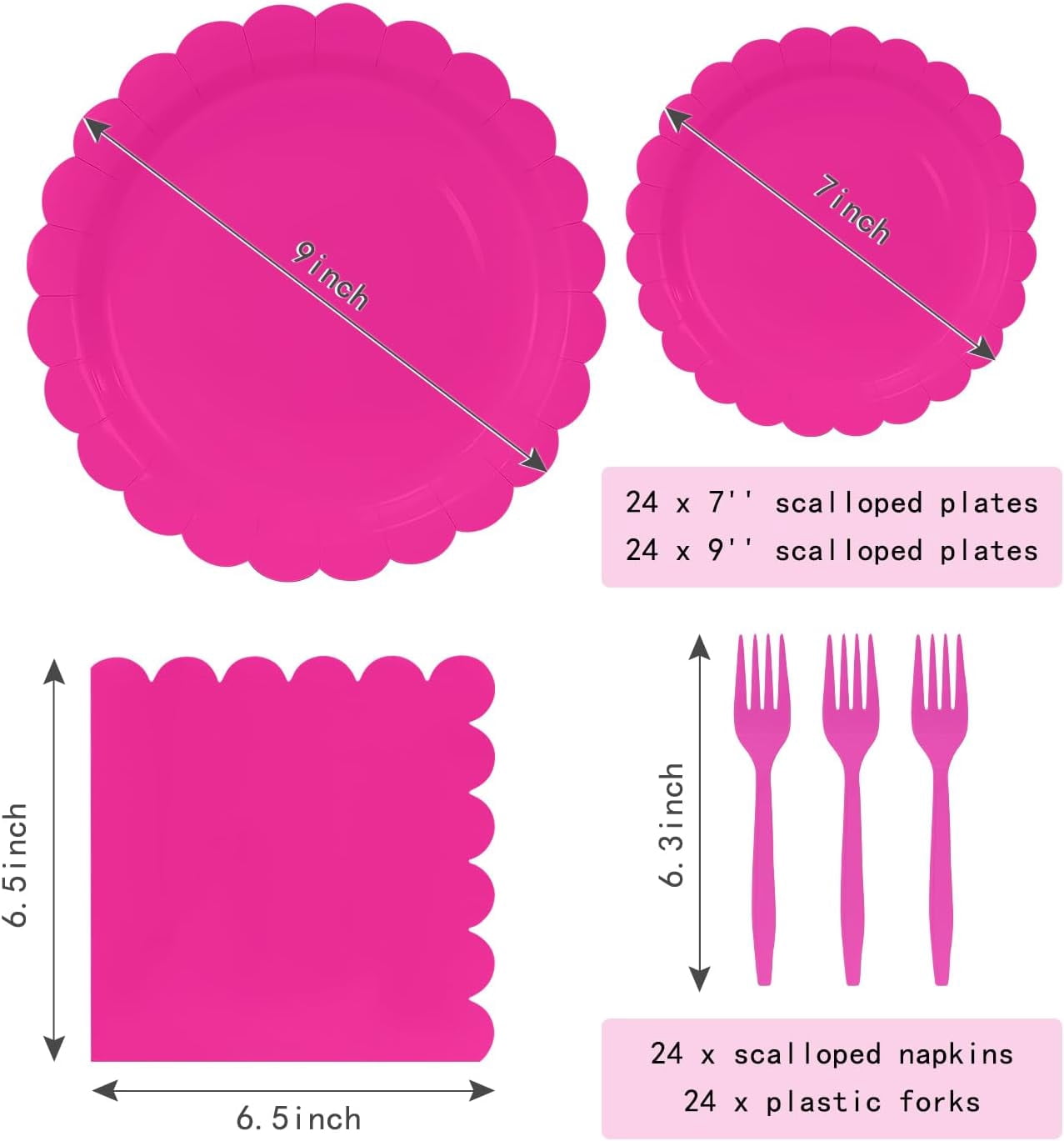 YUYAN-96 Pcs Hot Pink Plates and Napkins Party Supplies Serve 24 Guests ...
