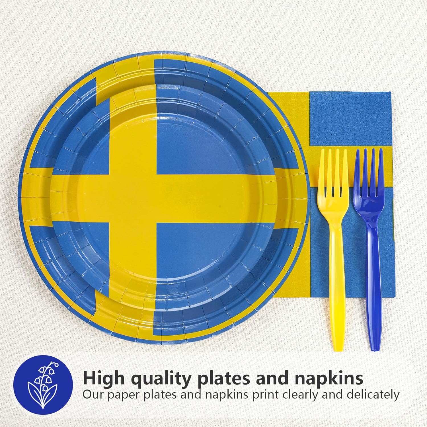 YUYAN-96 Pcs Sweden Flag Themed Party Decorations Disposable Swedish ...
